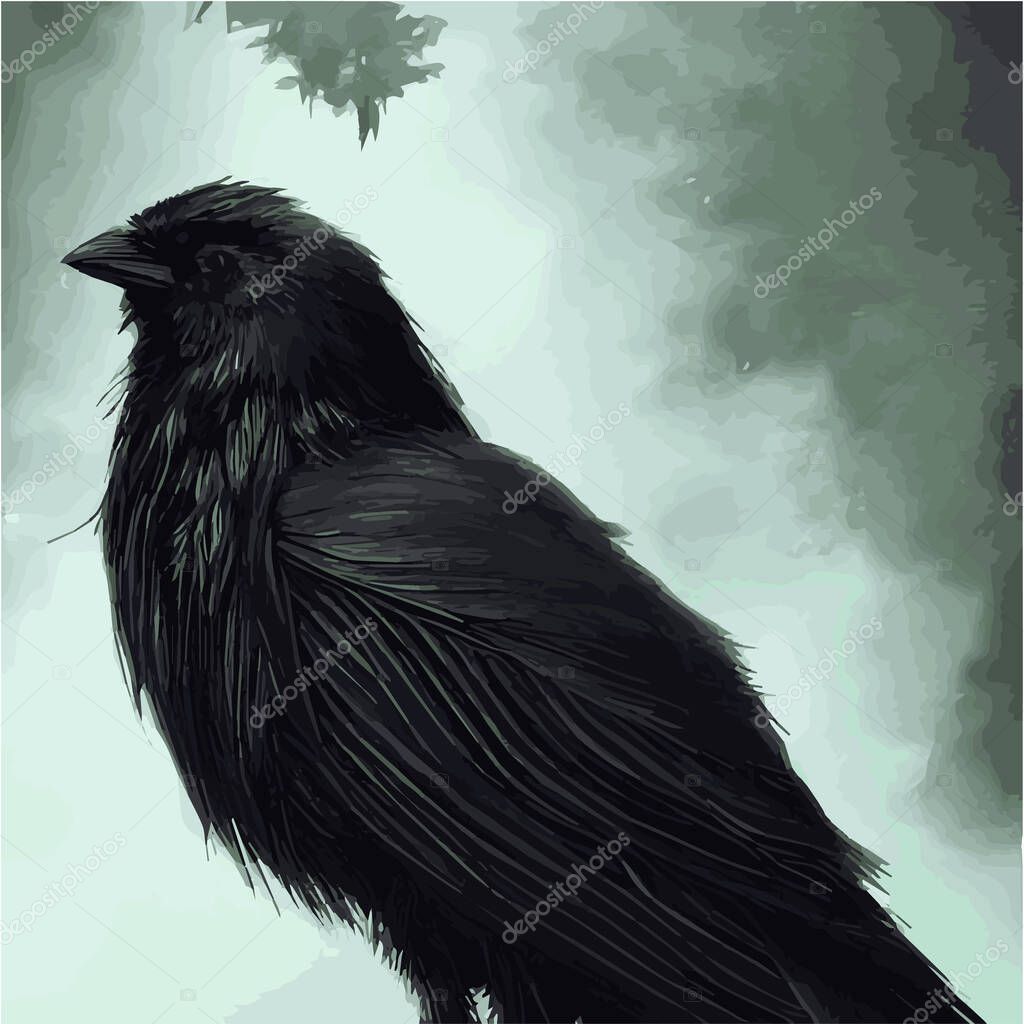 retrato Místico Dire Bird Crow, Símbolo del gótico, Halloween, miedo ...