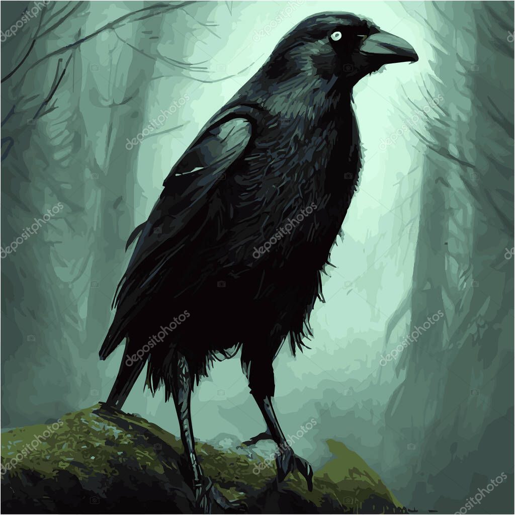 retrato Místico Dire Bird Crow, Símbolo del gótico, Halloween, miedo ...