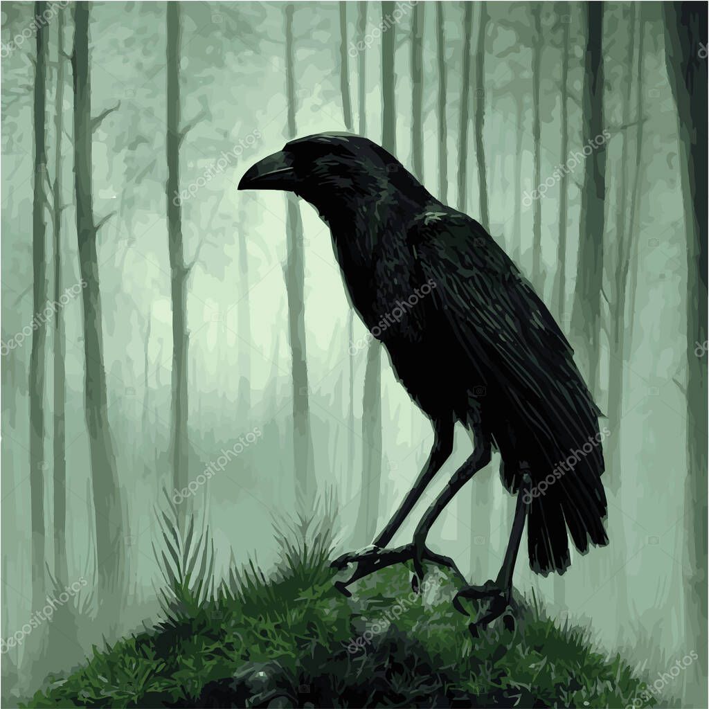 retrato Místico Dire Bird Crow, Símbolo del gótico, Halloween, miedo ...