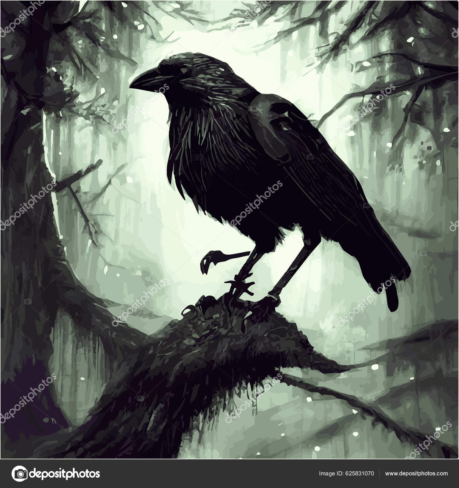 Portrait Mystical Dire Bird Crow Symbol Gothic Halloween Fear Black ...