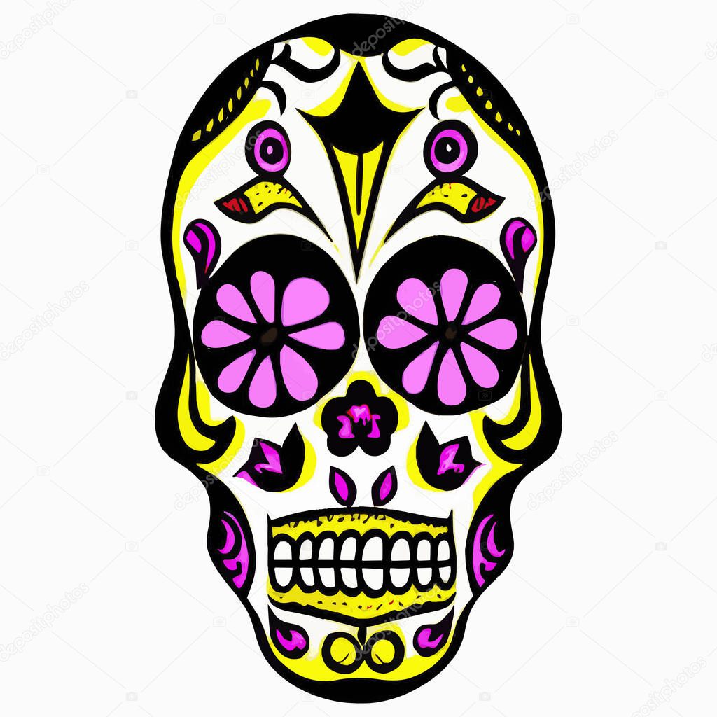 Calavera humana con una variedad de dibujado en estilo de tatuaje ...