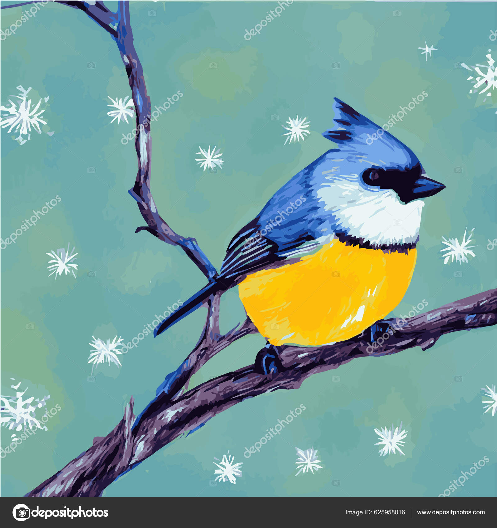 Vector Realistic Detailed Vector Illustration Winter Birds Branches ...
