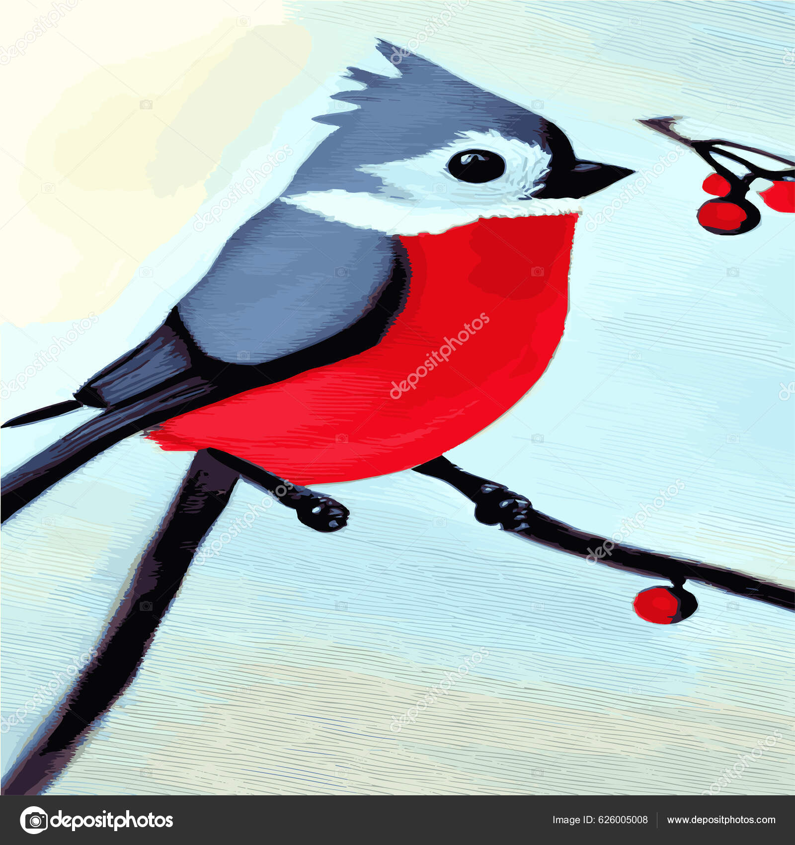 Vector Realistic Detailed Vector Illustration Winter Birds Branches ...