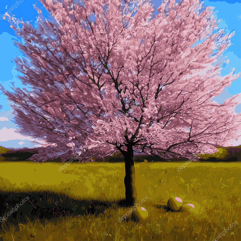 Árbol realista de sakura. Personaje japonés elegante. Planta con flores ...