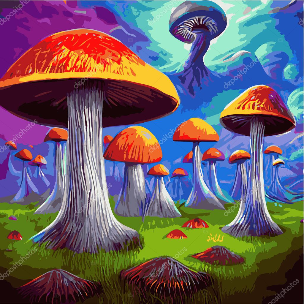 Ilustración Surrealista Del Vector Del Paisaje Del Remo Bosque