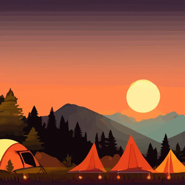 Summer Camp Vector Illustration Camping Camping Background Mountains ...
