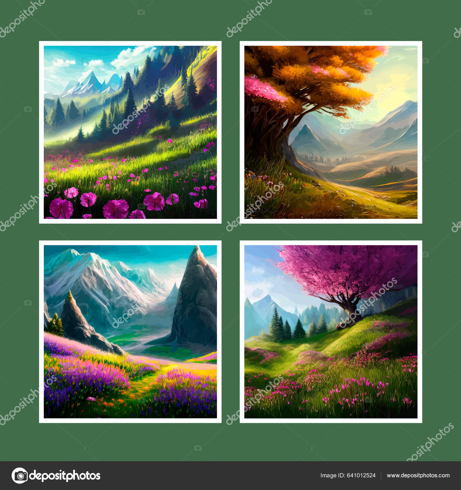 Beautiful Field Tulips Growing Slope Mountains Sky Illustration ...