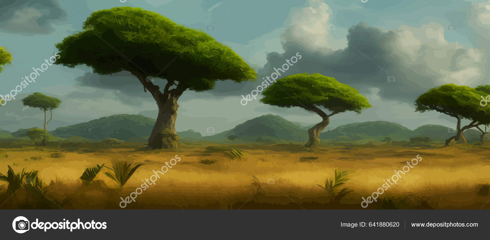 African Savanna Grass Acacia Trees River Realistic Vector Landscape African Stock Vector od ...