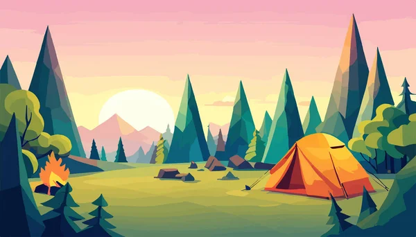 Tourist Summer Camping Vector Illustration Tents Camping Clearing Forest Flat Stock Vector by ...