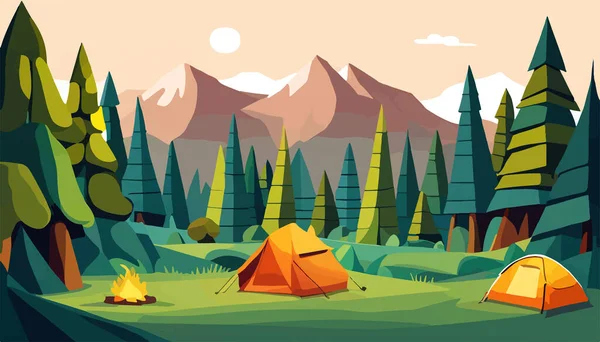 Tourist Summer Camping Vector Illustration Tents Camping Clearing Forest Flat Stock Vector by ...