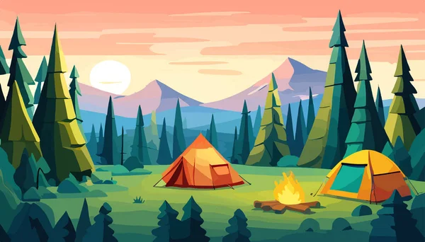 Tourist Summer Camping Vector Illustration Tents Camping Clearing Forest Flat Stock Vector by ...