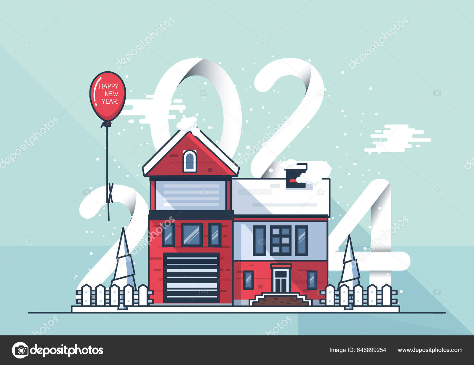 Welcome New Year 2024 House Covered Number 2024 Lettering Happy Stock ...