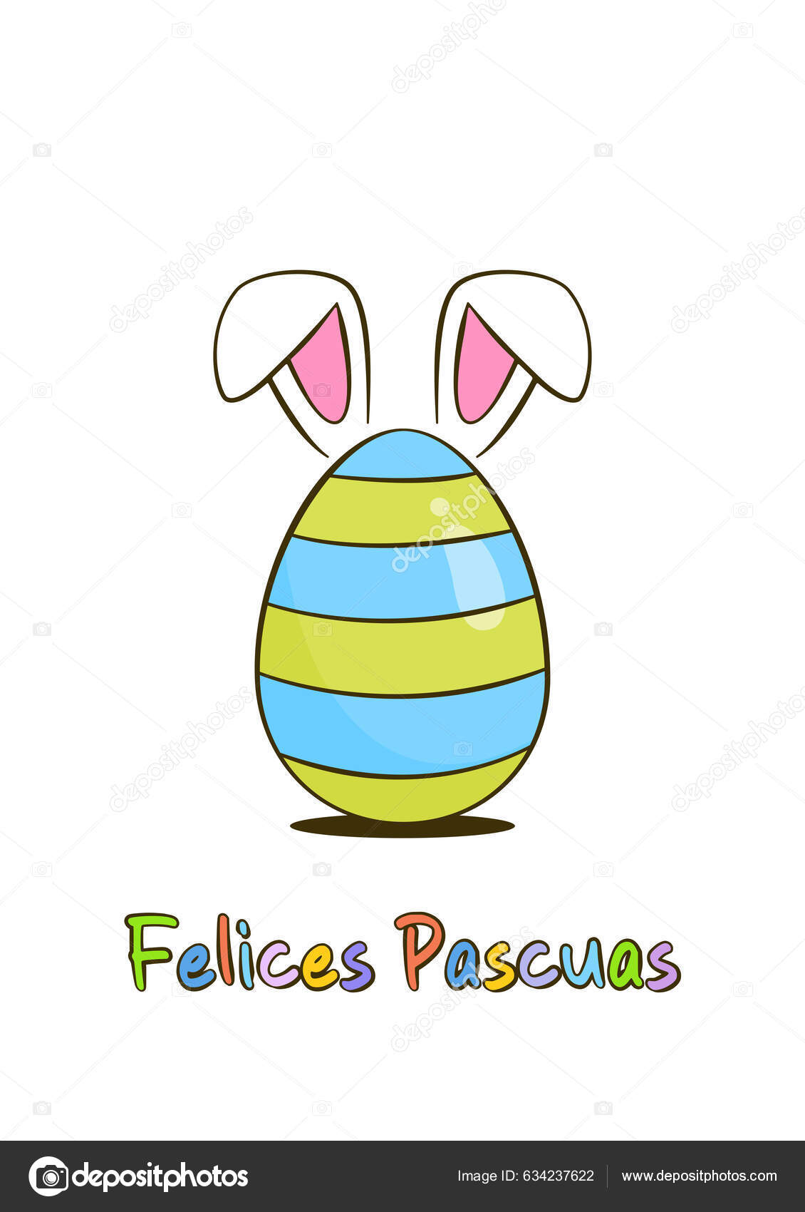 Happy Easter Colorful Lettering Spanish Easter Egg Bunny Ears Cartoon ...