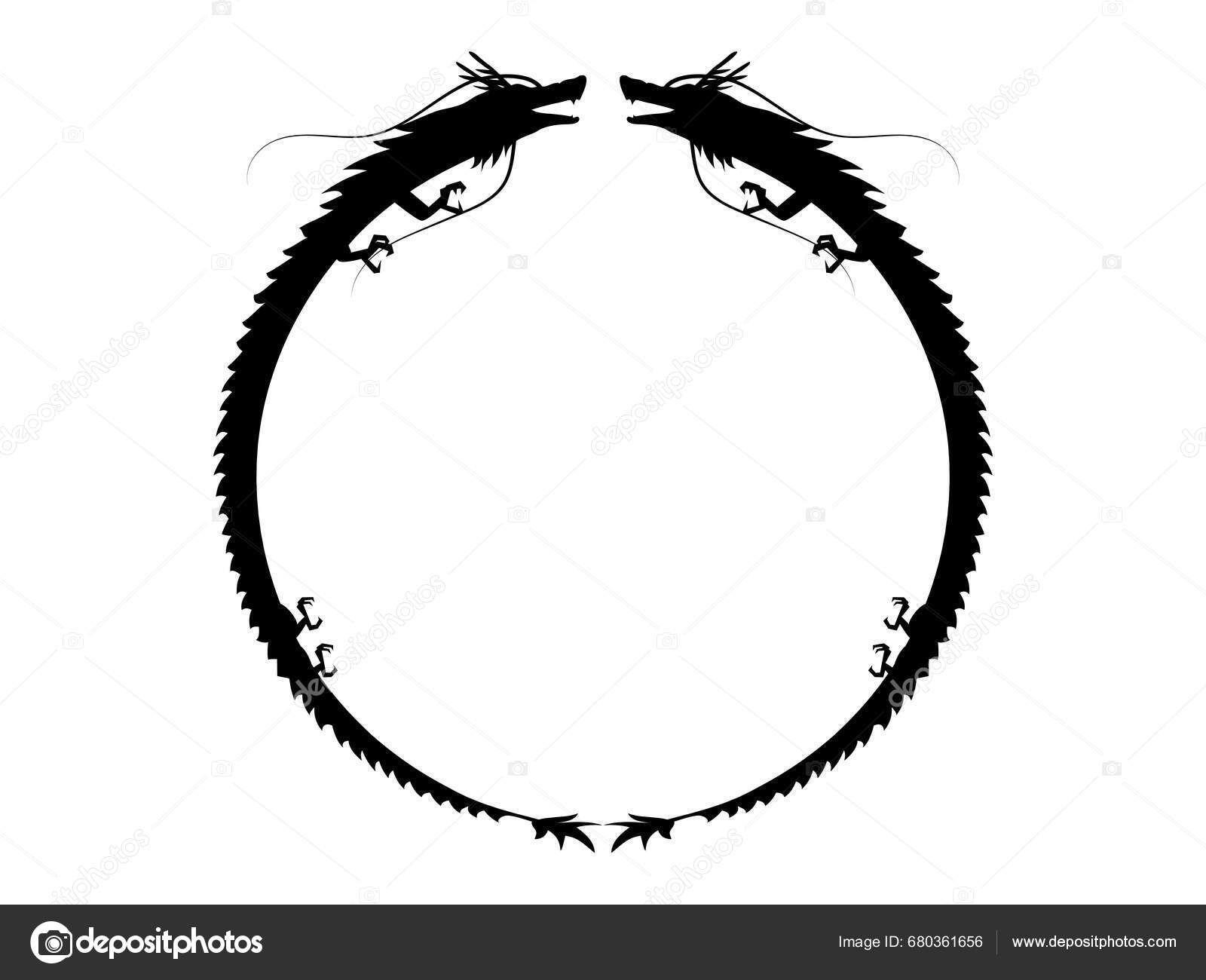 Circular Frame Two Dragons Facing Each Other New Year's Card Stock ...