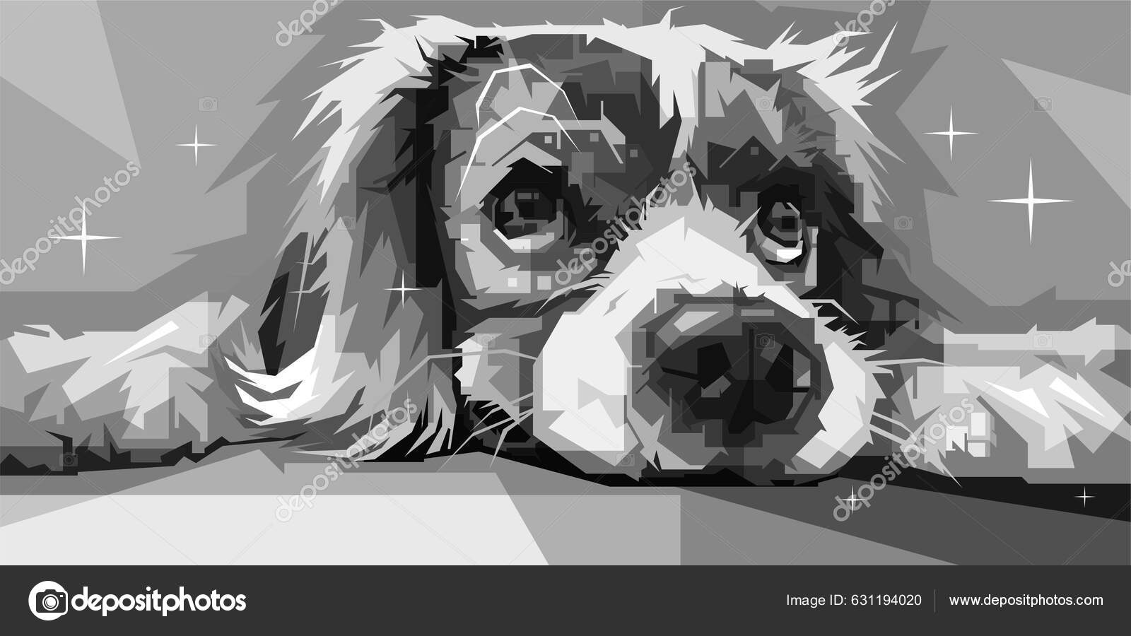 Grayscale Cute Dog Head Design Illustration Colorful Popart Wpap Design ...