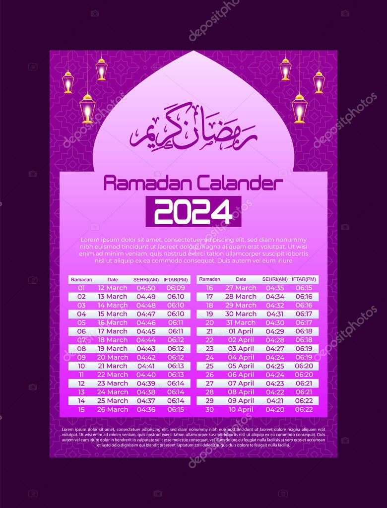 Ramadán iftar y sehri Bangladesh calendario plantilla 2024 2024