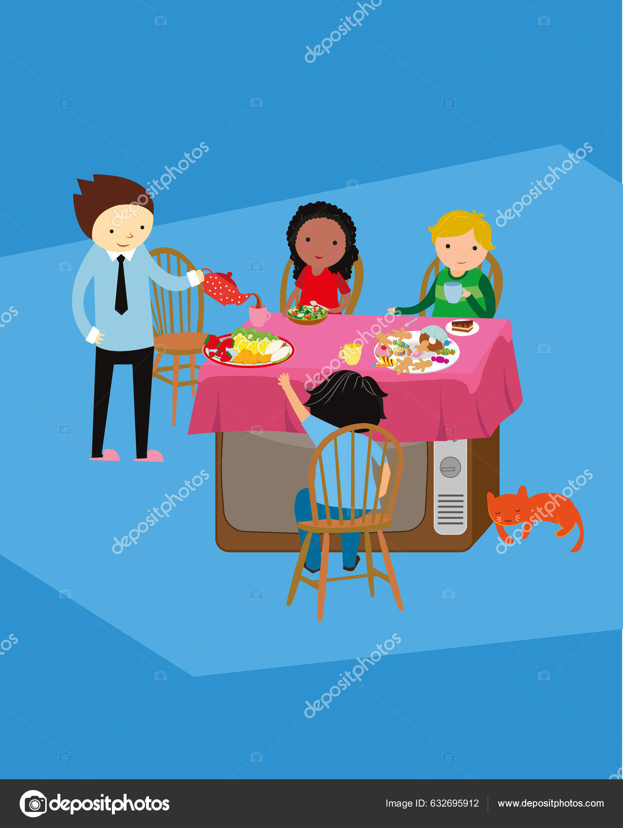 Family Eating Dinner Restaurant Vector Illustration Stock Vector by ...