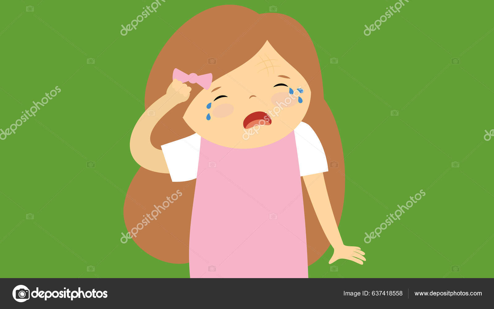 Sad Girl Crying Green Background Stock-Vektorgrafik von ...