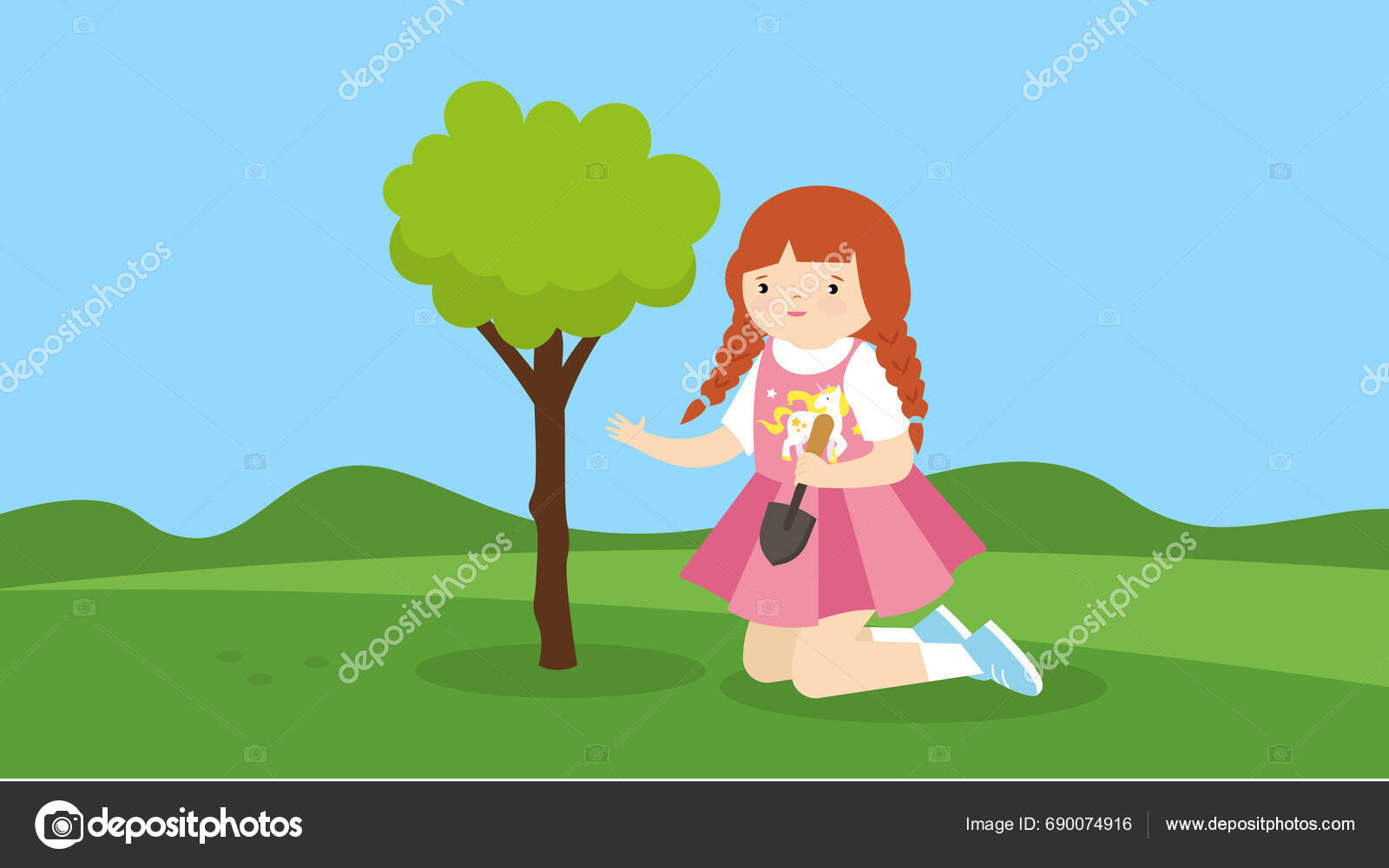 Cute Little Girl Park Stock Vector by ©VolodymyrVoronov 690074916