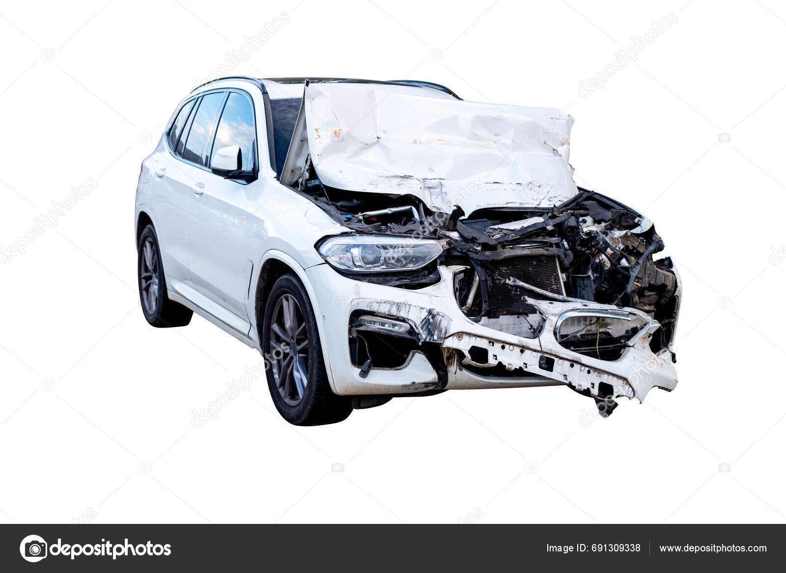 Full Body Front Side View White Car Get Damaged Accident Stock Photo by ...