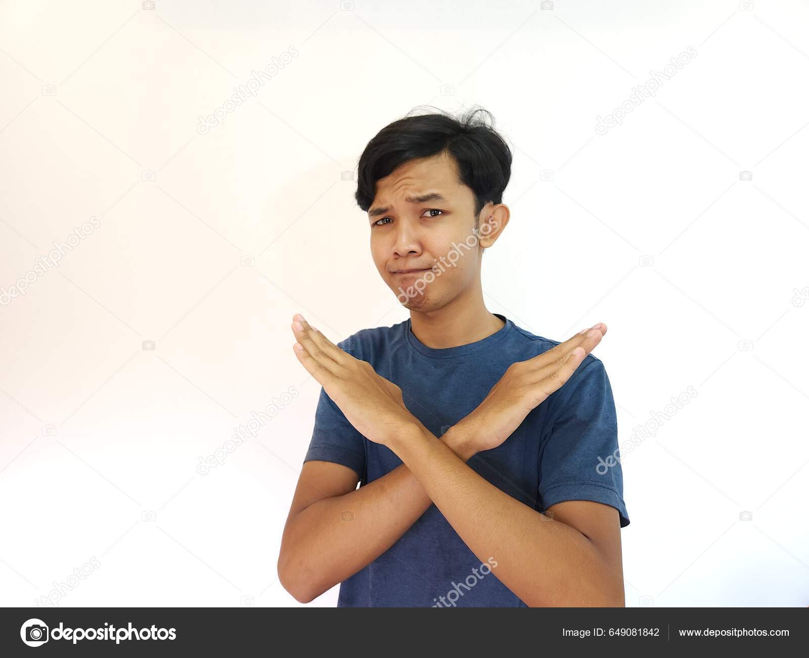 Man Crossed His Arms Disapproval Rejection Gesture Isolated White ...
