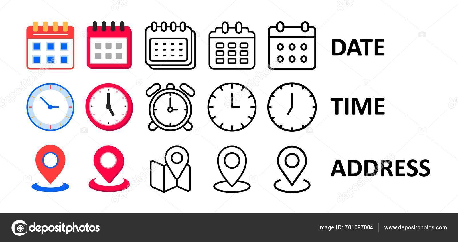 Date Time Address Place Icons Symbol Stock Vector by ©lucky_xtian 701097004