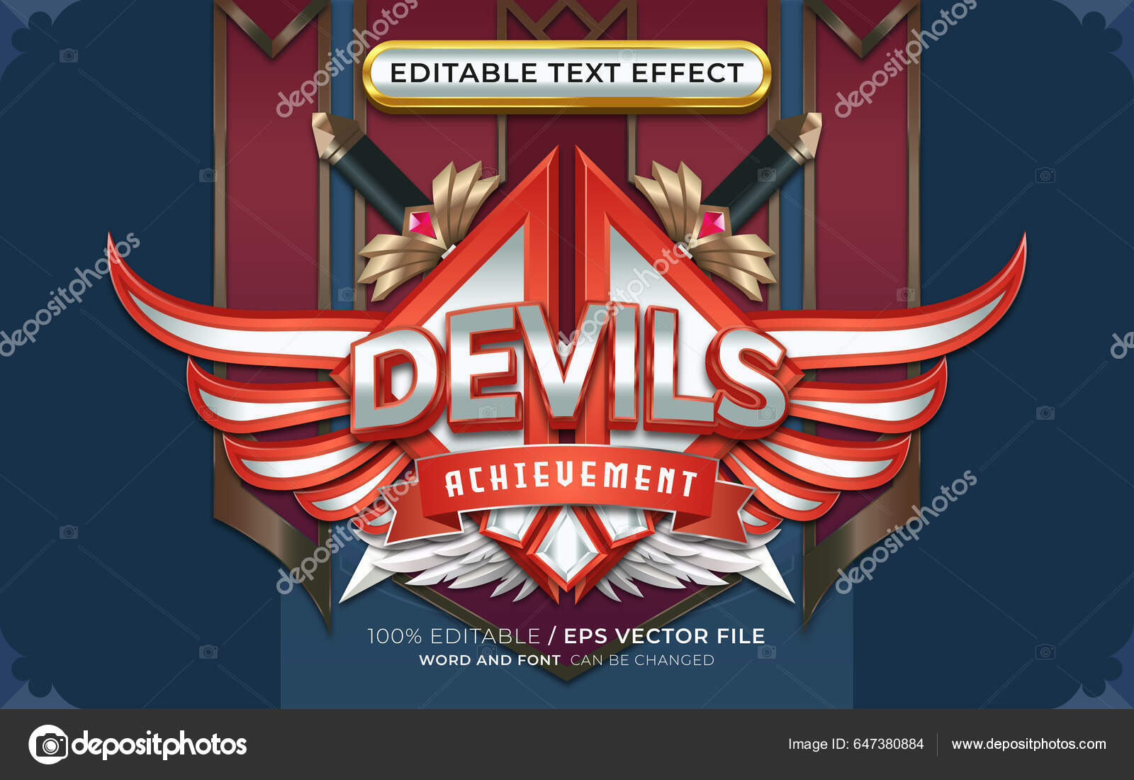Editable Devils Text Effect Winged Emblem Stock Vector by ©Singotak ...
