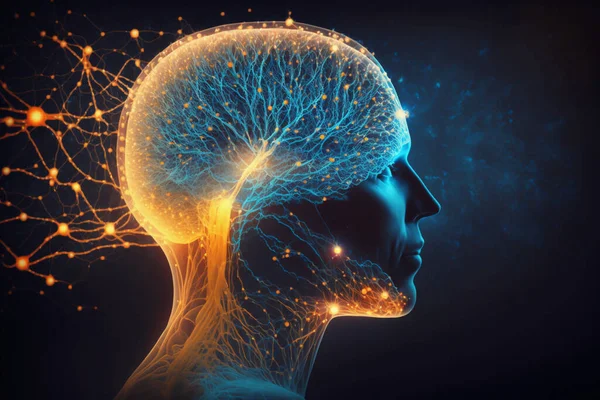 Human head with glowing neurons in brain. - Stock Image - Everypixel
