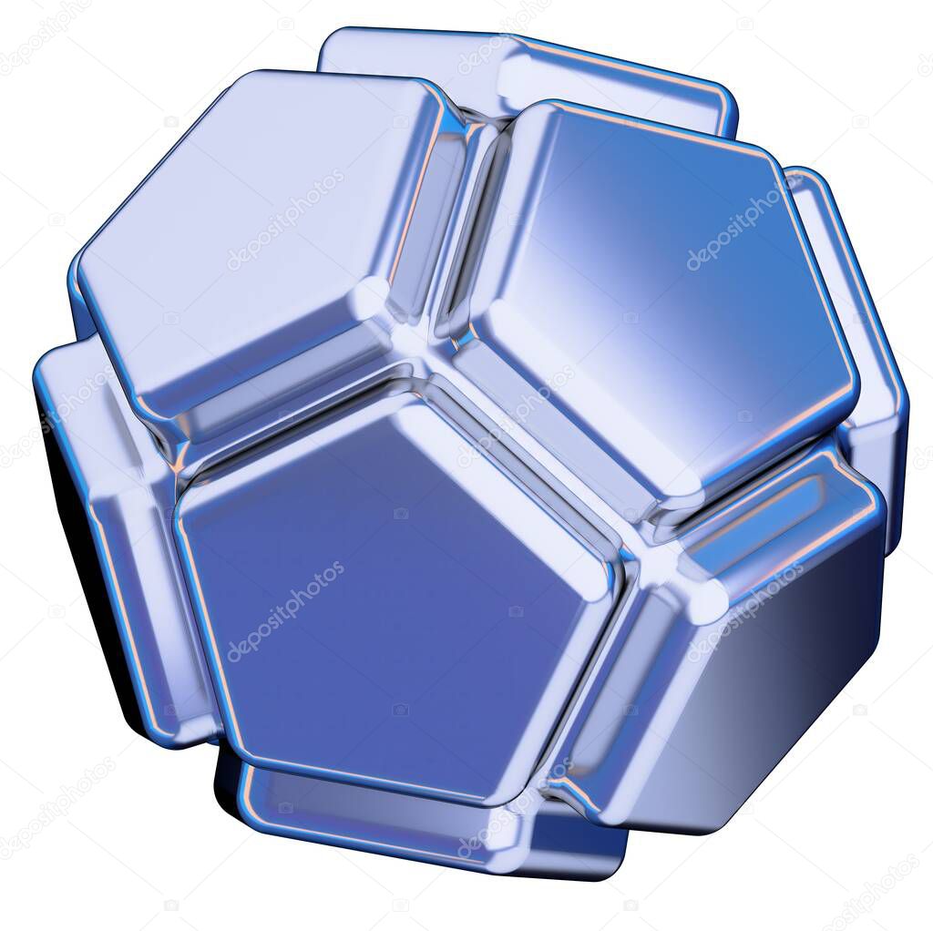 Blue metallic ico Sphere crushed and extruded geometry Abstract ...