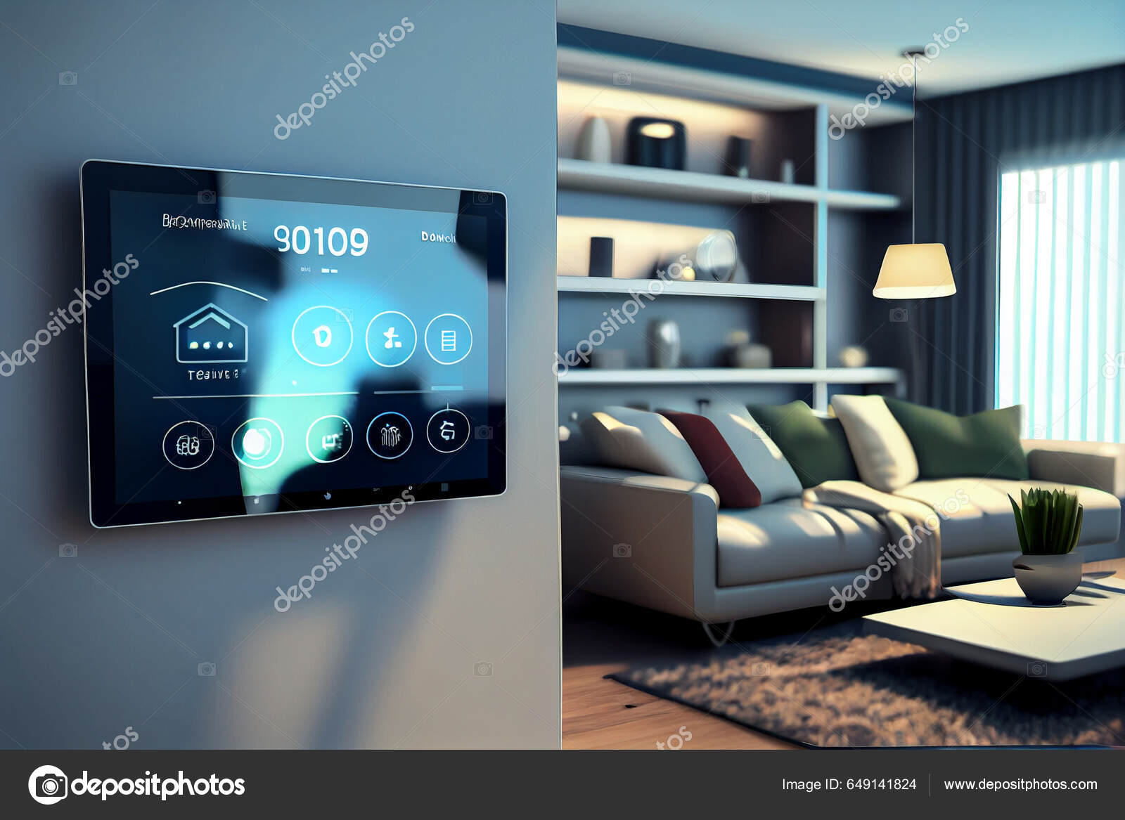 Smart Home Concept Tablet Digital Screen Wall Modern Luxury Living ...