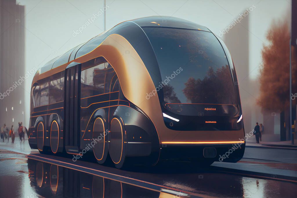 Autobús eléctrico autónomo autotransporte en la calle, concepto de ...