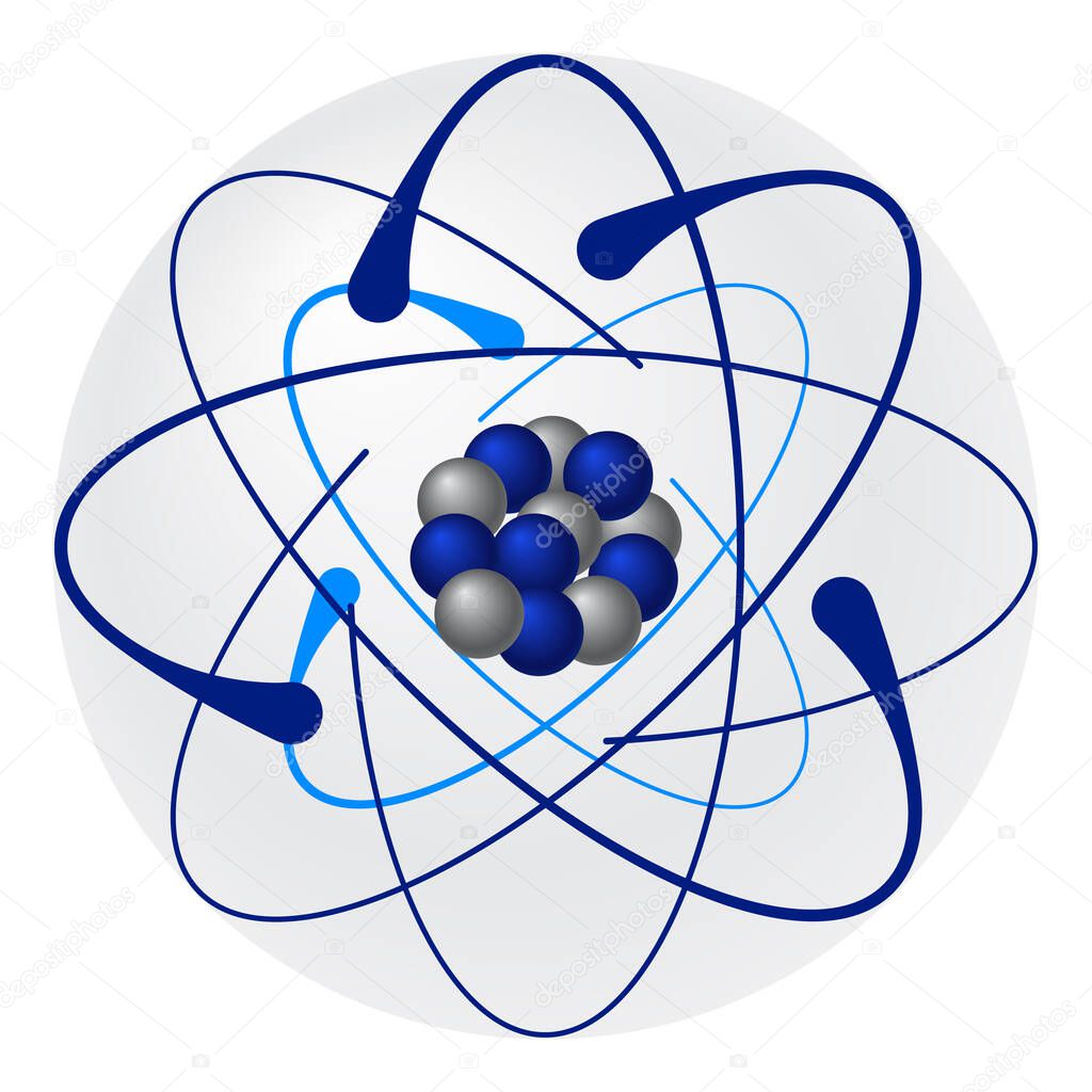 Dibujo de vector de modelo átomo. Fondo blanco. 2023