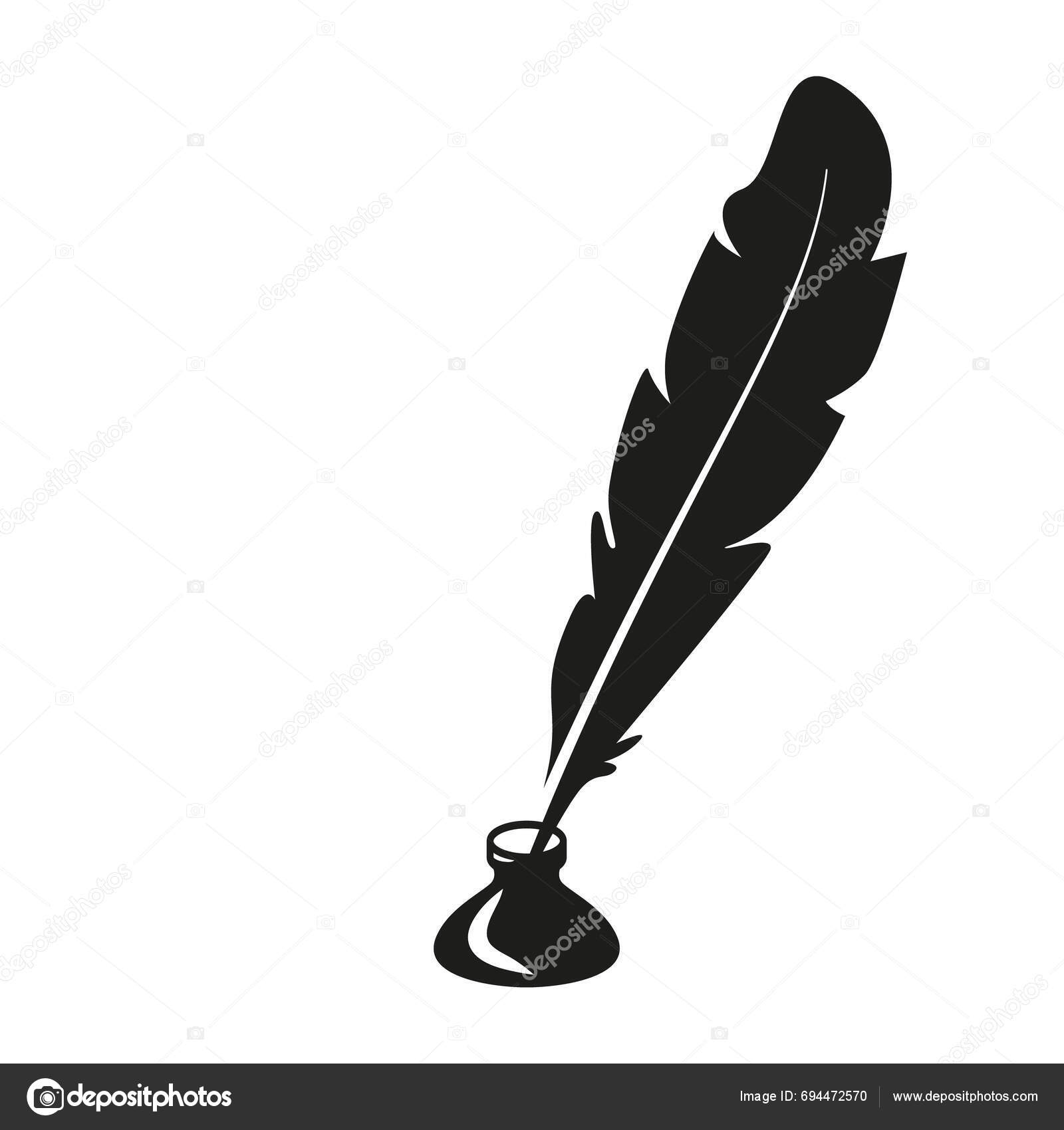 Silhouette Plume Encrier Dessin Vectoriel Sur Fond Blanc Vecteur par ...