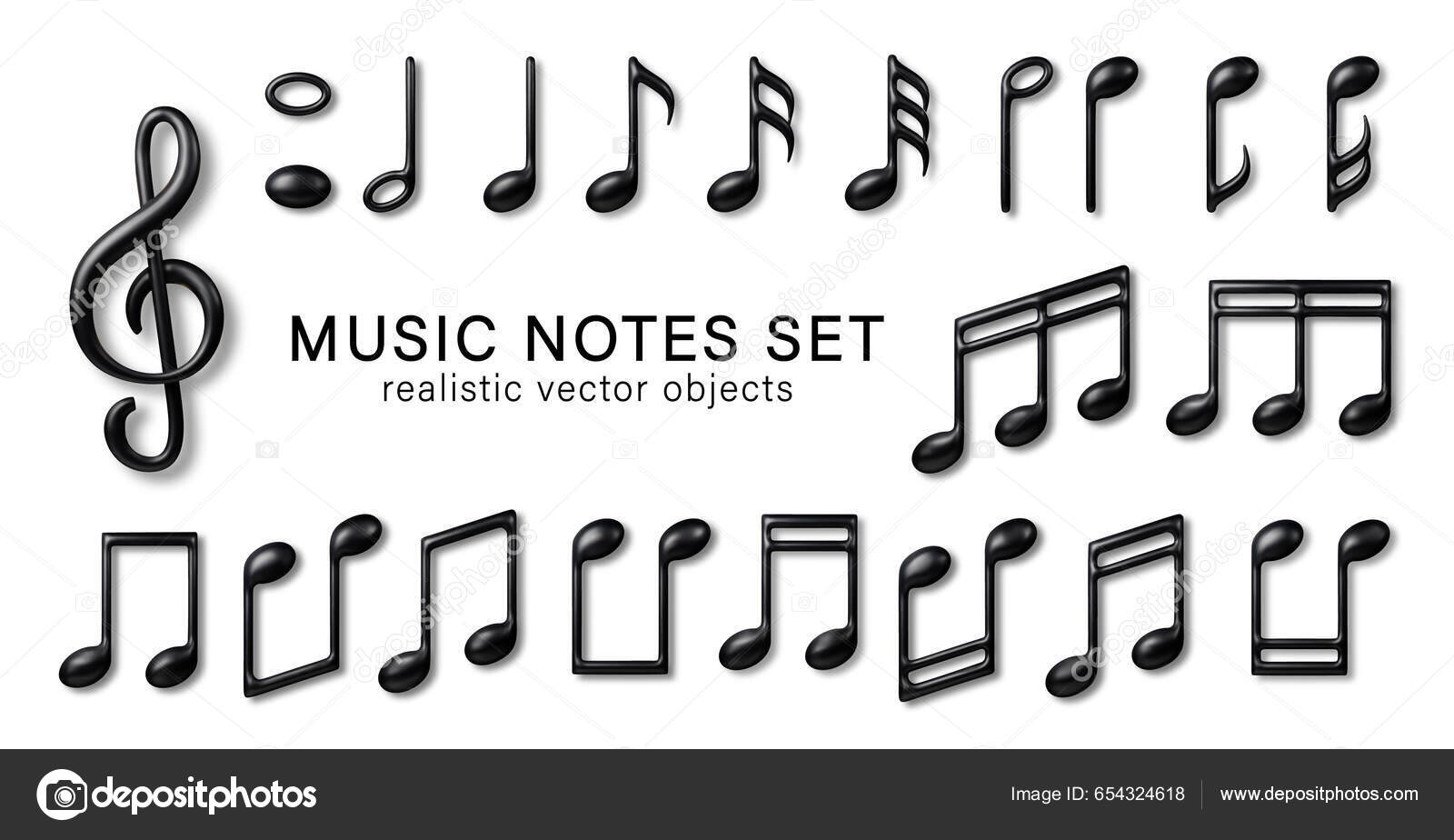 Música Notas Símbolos Conjunto Cores Pretas Coleção Ícones Realistas ...
