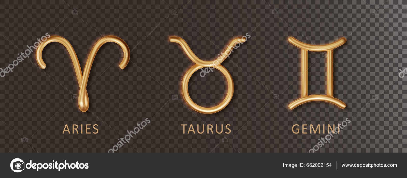 Signos Oro Del Zodíaco Aries Tauro Géminis Con Sombra Aislada Vector de ...