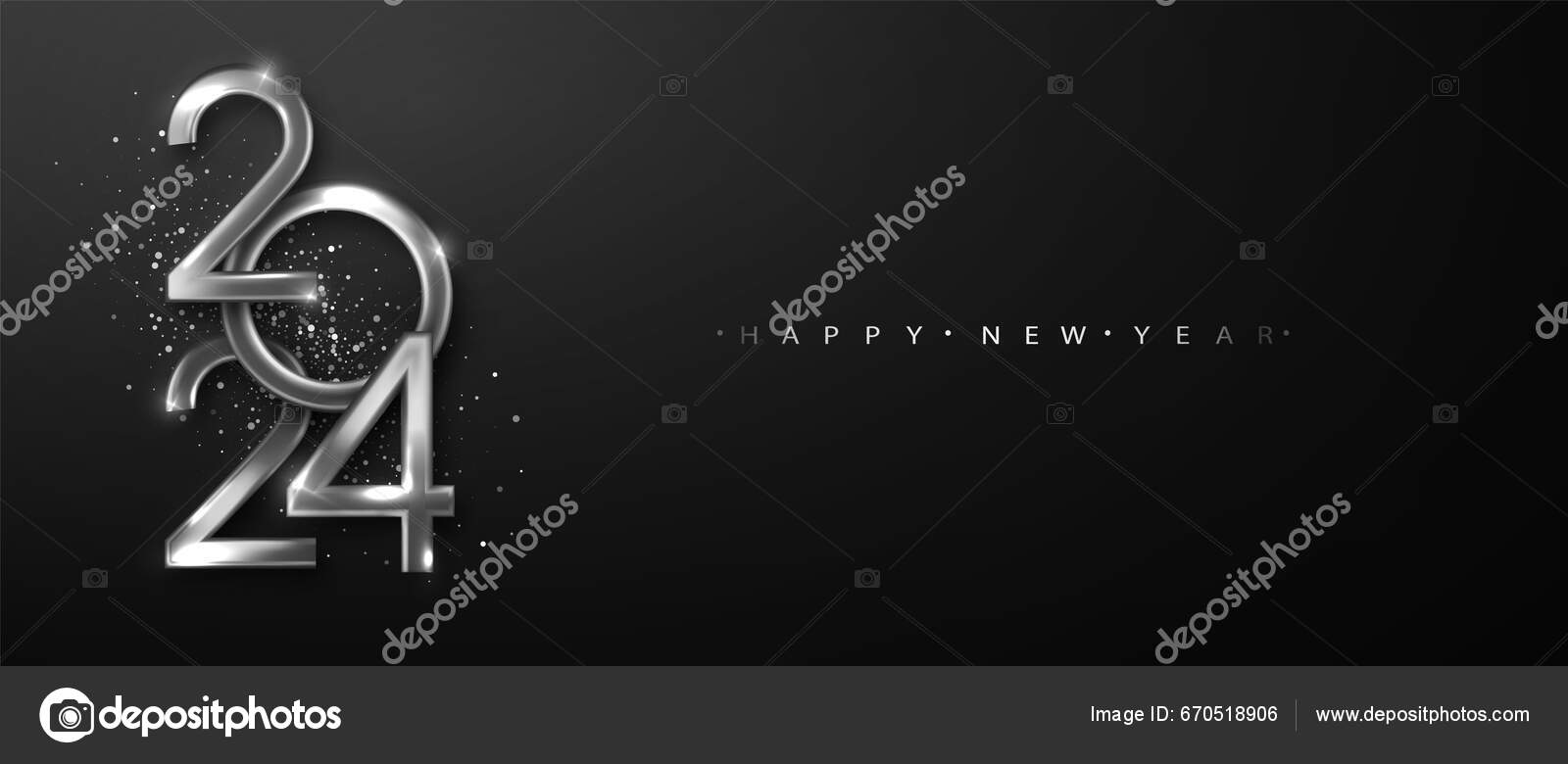 Hyvää Uutta Vuotta 2024 Kiiltävä Hopea Metallinen Väri Numerot Glitter ...