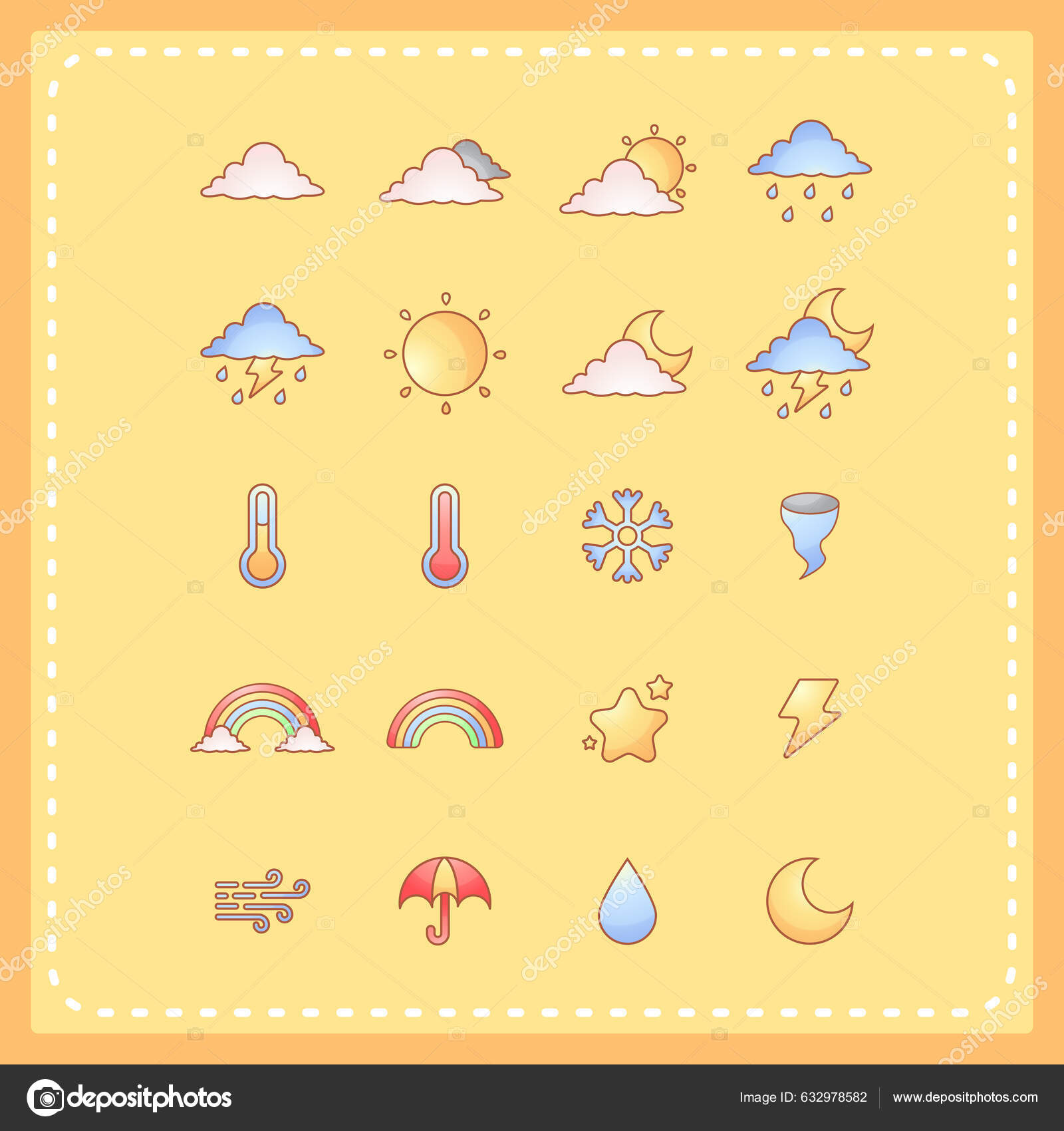 Bonito Tempo Cartoon Ilustração Conjunto vetor(es) de stock de ...