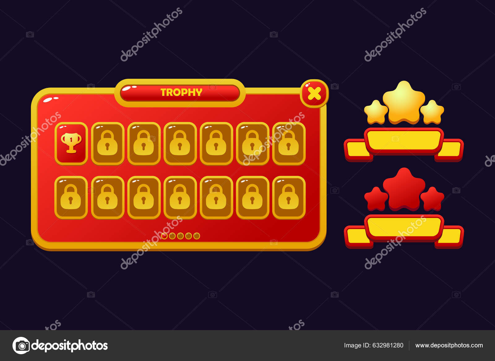 Set Game Assets Menu Buttons Popup Screens Settings Buttons Red Stock ...