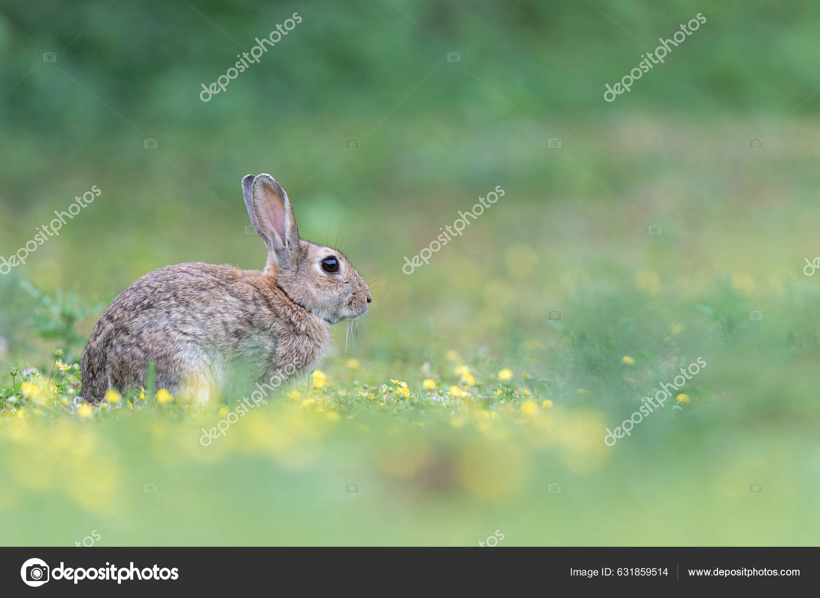 European Rabbit Oryctolagus Cuniculus Close View Grazing Meadow Stock ...