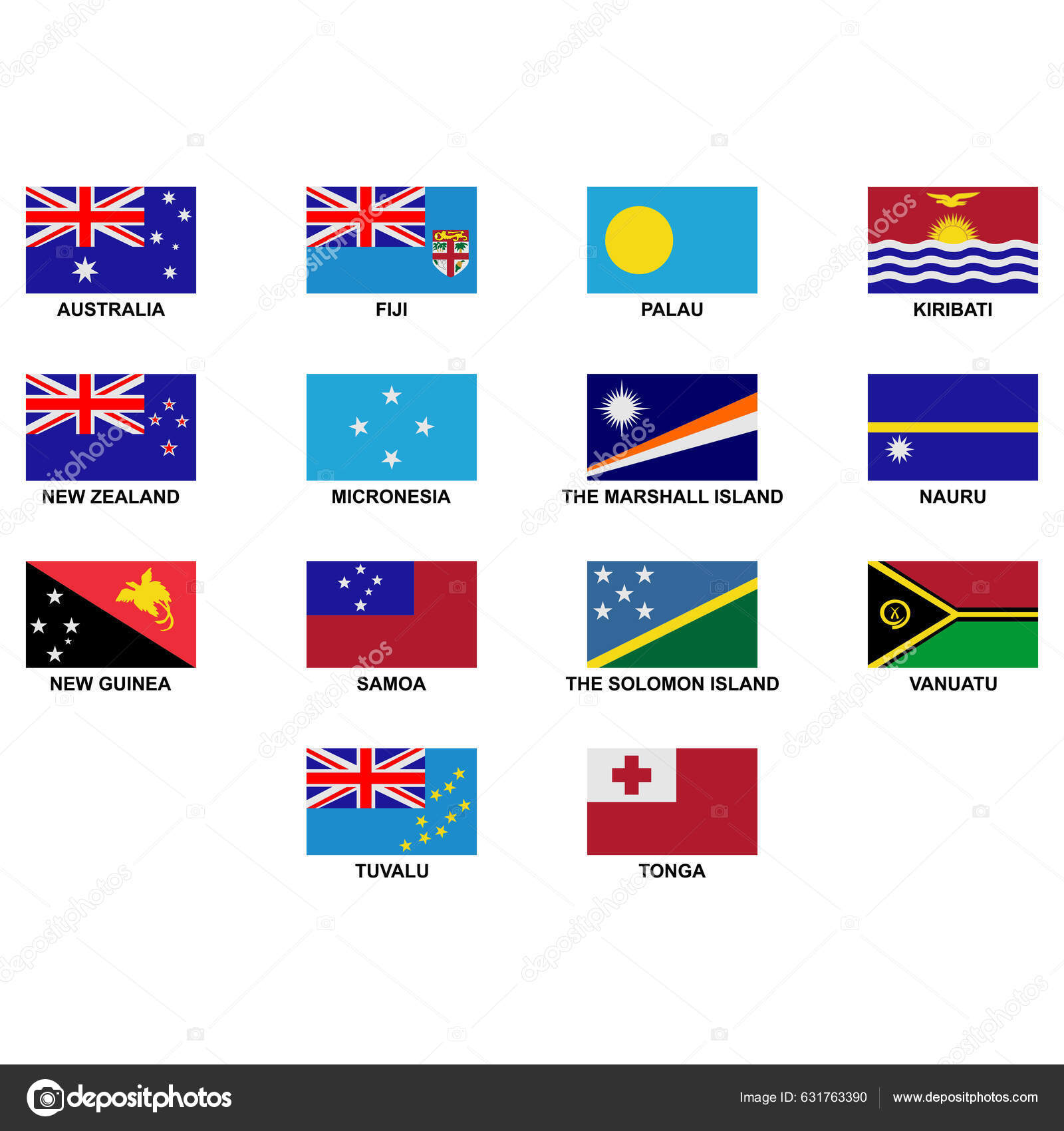 Flags Country Australia Continent Icon Set Vector Sign Symbol Stock ...