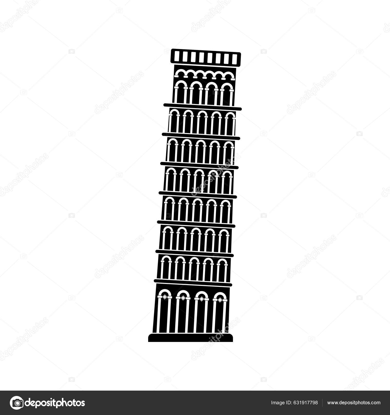 Ilustrasi Siluet Siluet Gambar Menara Condong Pizza Vektor Stok oleh ...