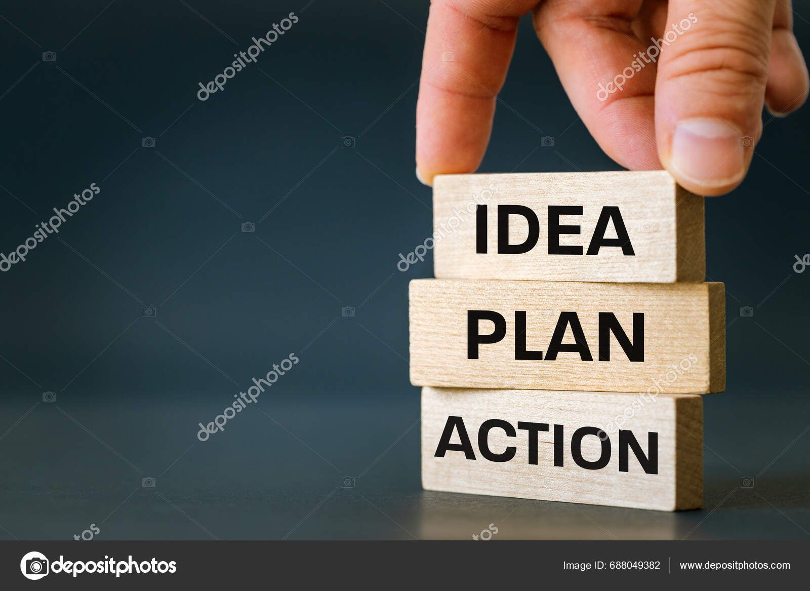 Idea Action Plan Symbol Hand Arranging Wooden Blocks Words Idea — Stock ...