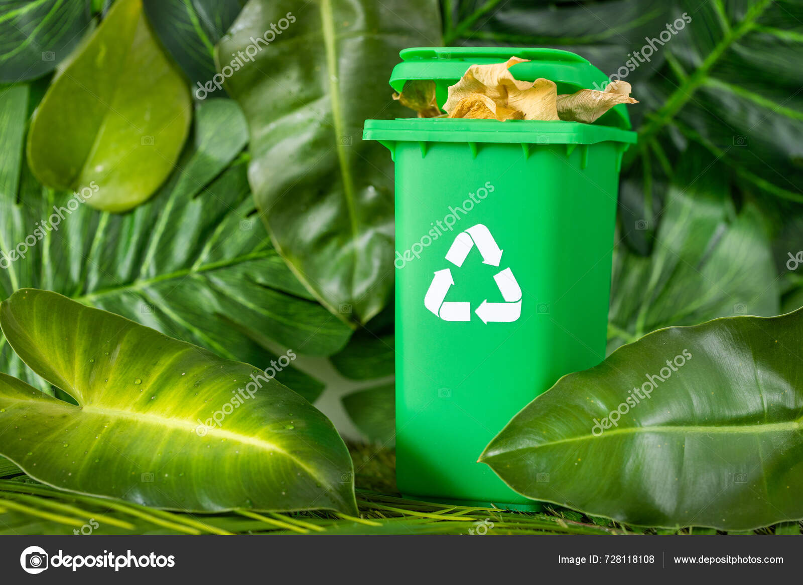 Green Waste Bin Recycling Symbol Standing Natural Lush Greenery ...