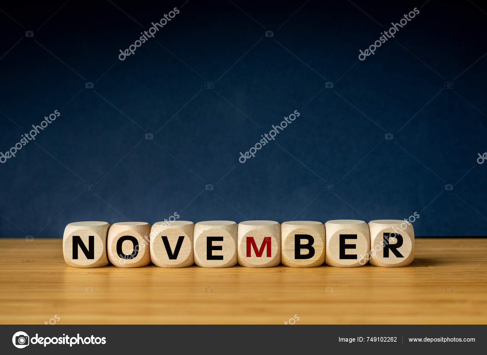 November Symbol Conceptual Word November Wooden Blocks Standing Table ...