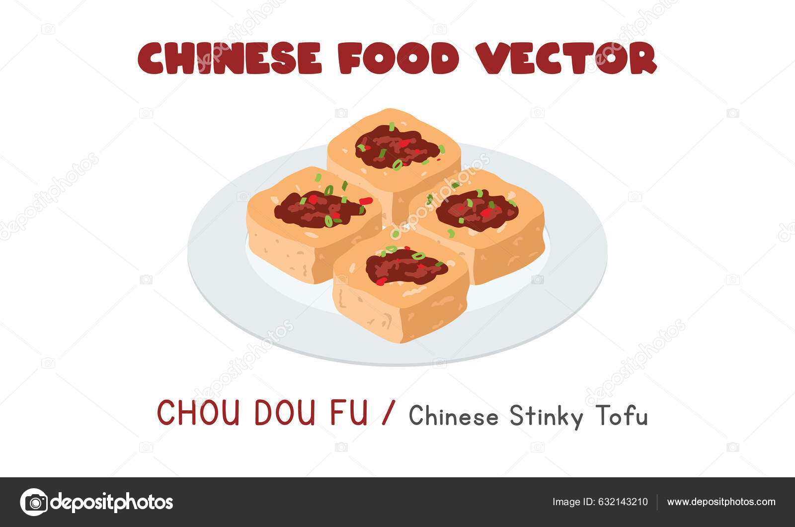 Chinese Chou Dou Chinese Stinky Tofu Flat Vector Design Illustration ...