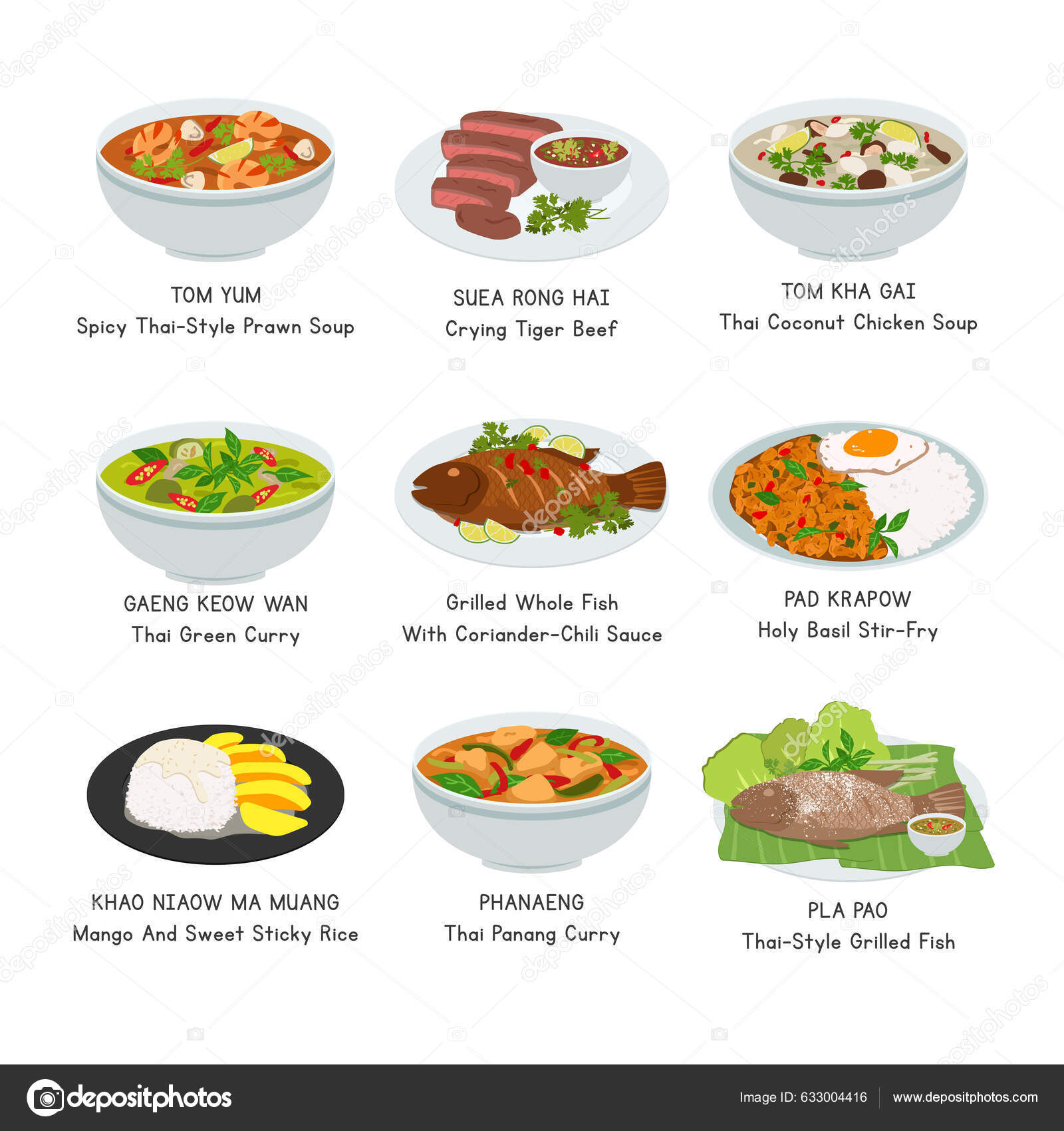 Thai Food Vector Set Set Famous Dishes Thailand Flat Vector Stock ... Thai Food Vector Set Set Famous Dishes Thailand Flat Vector Stock ...