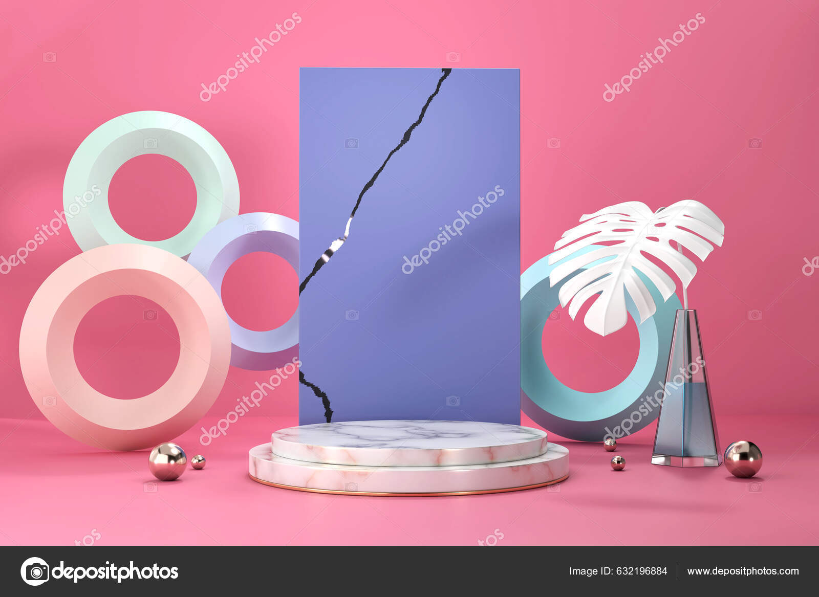 Marble Podium Product Display Showcase Monstera Pot Decoration ...