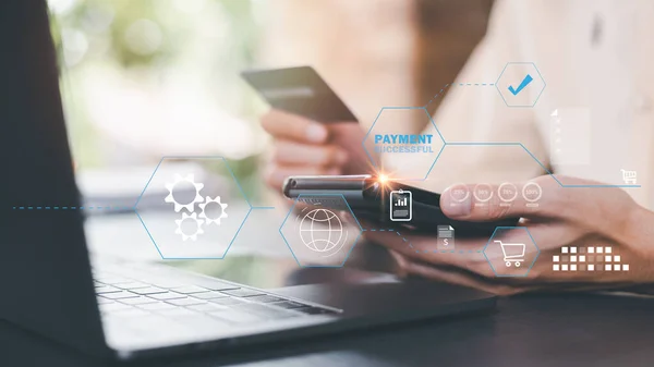 successful payment customer through smart phones with modern technology ...