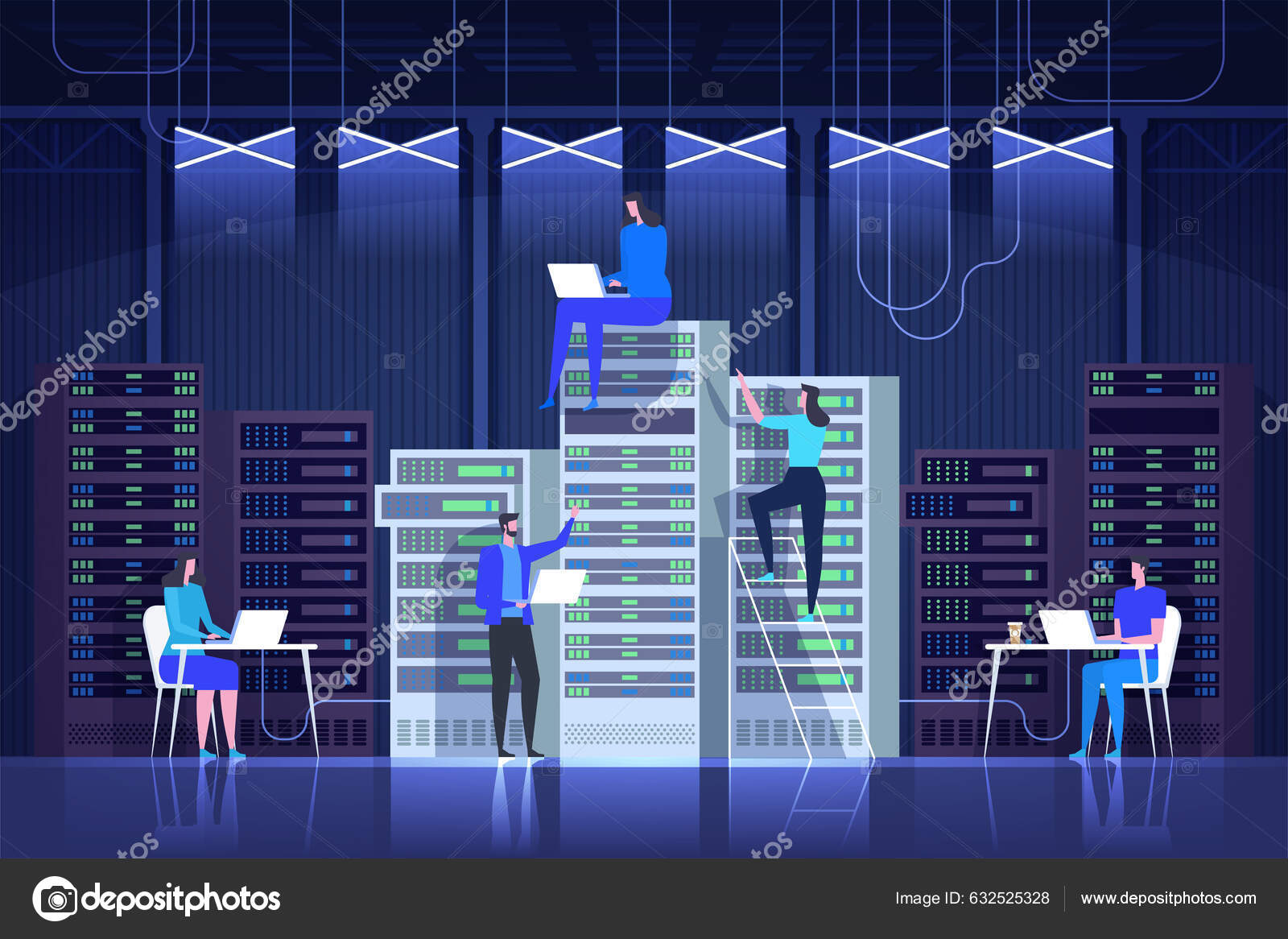 Serverraum Systemadministration Leitstelle Menschen Die Der Technologie Arbeiten Und Sie Stock ...