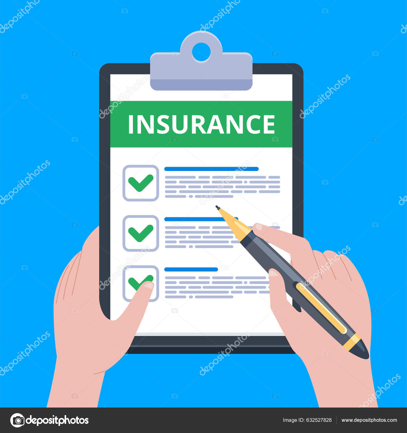 Insurance Claim Form Man Writes Form Holding Clipboard Hand Vector ...